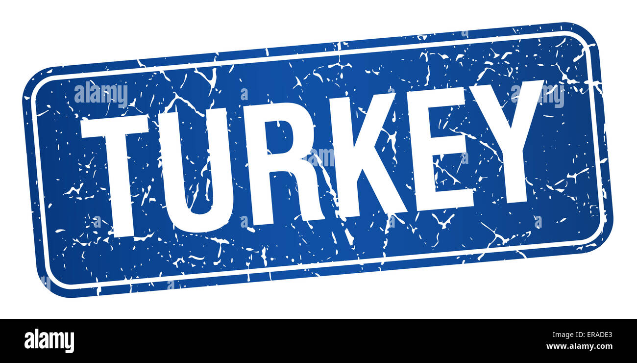Turkey blue stamp isolated on white background Stock Photo - Alamy