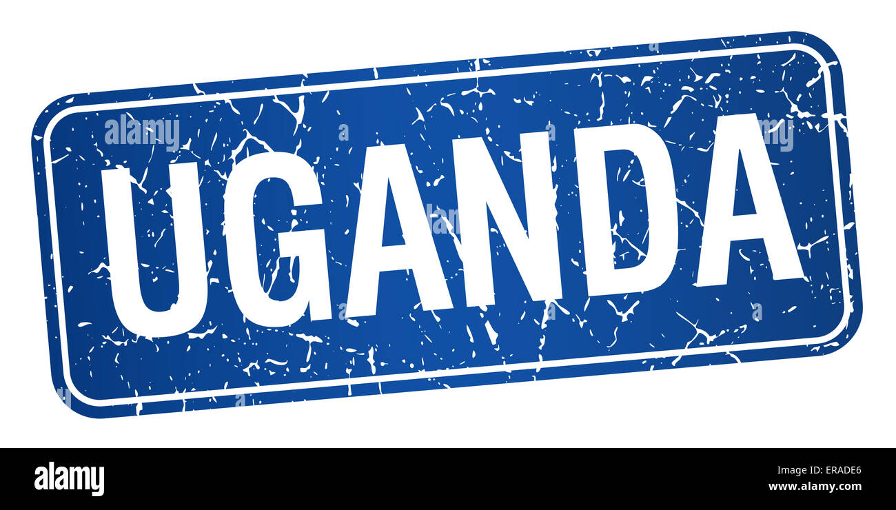Uganda blue stamp isolated on white background Stock Photo - Alamy