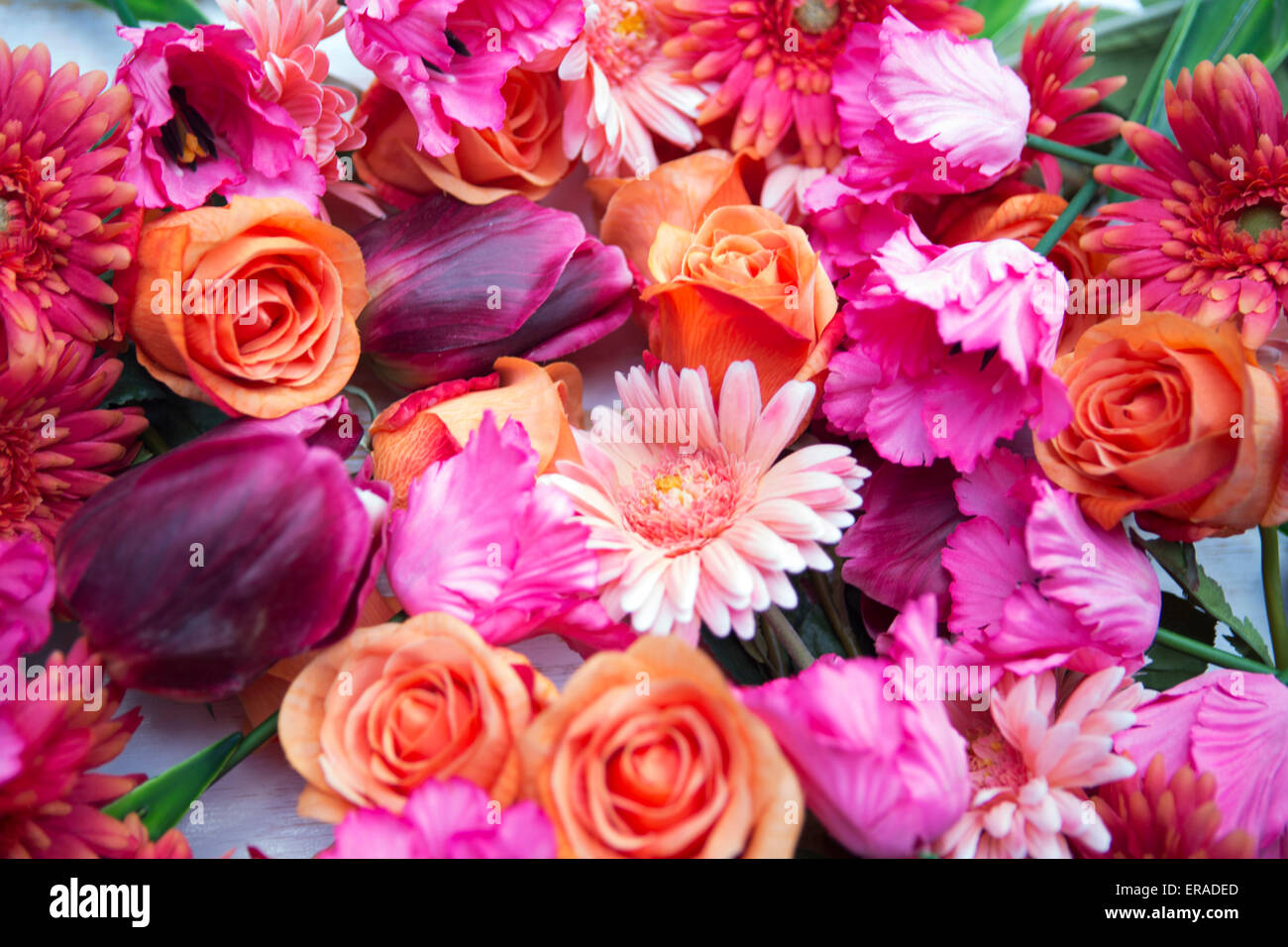 beautiful mix flowers with tulips,roses and daisies Stock Photo - Alamy