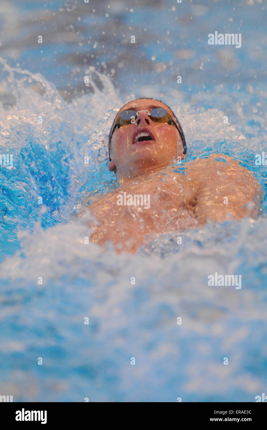 Lavrans Solli of Norway won the 200m backstroke final at Bergen Swim ...