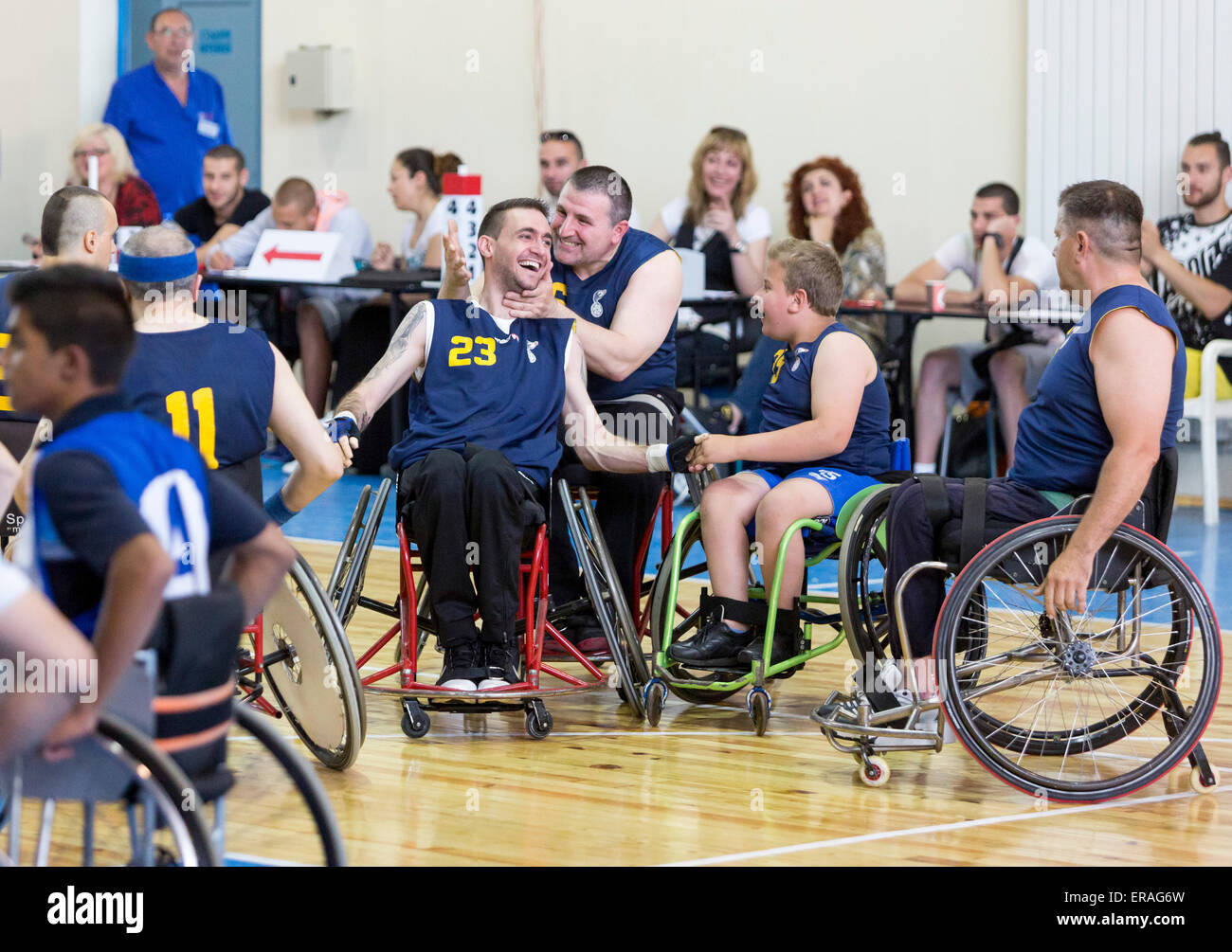 Sofia, Bulgaria - May 16, 2015: Physically disabled people are playing ...