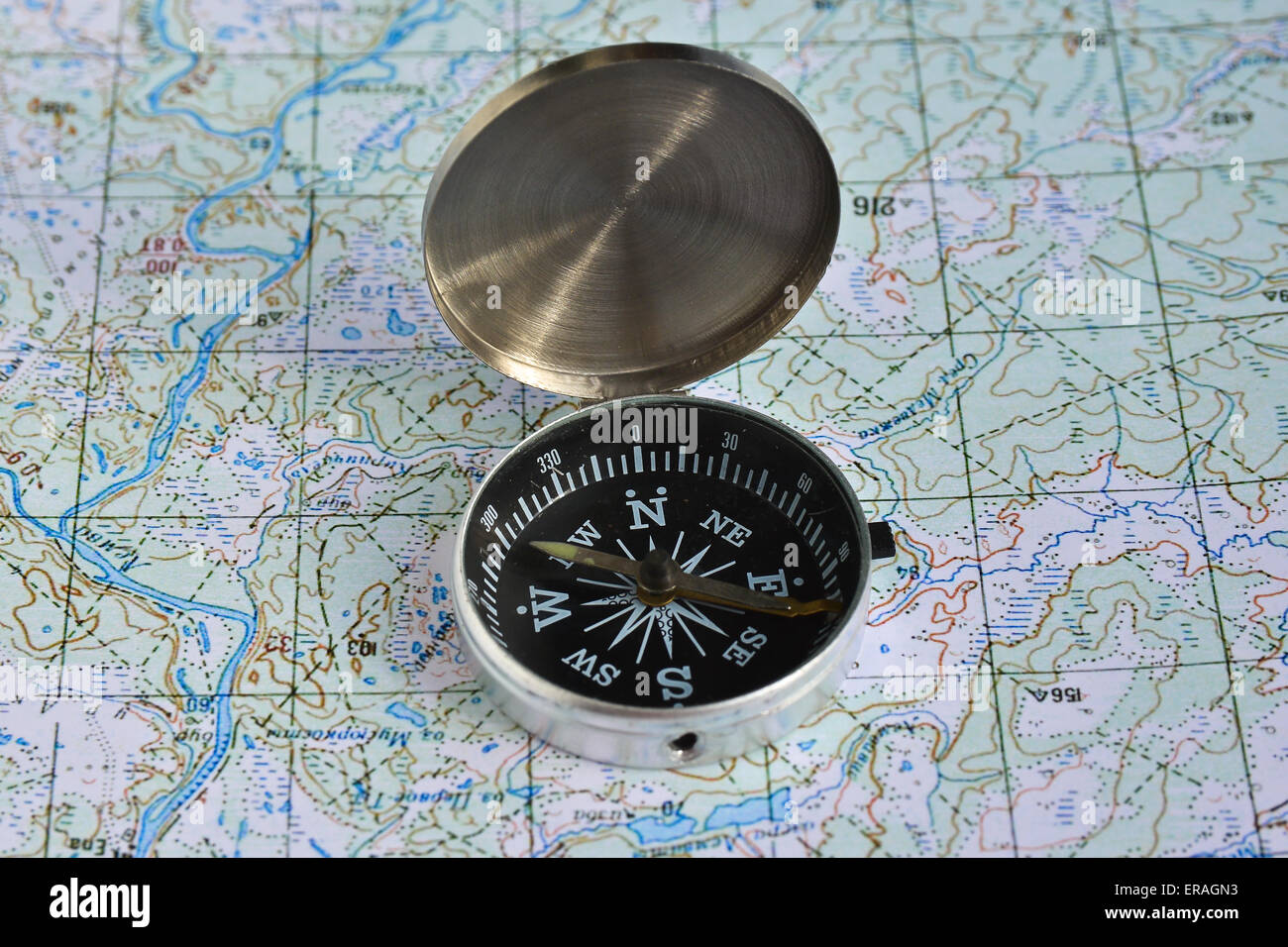 Navigation equipment for orienteering. Magnetic compass and topographic ...