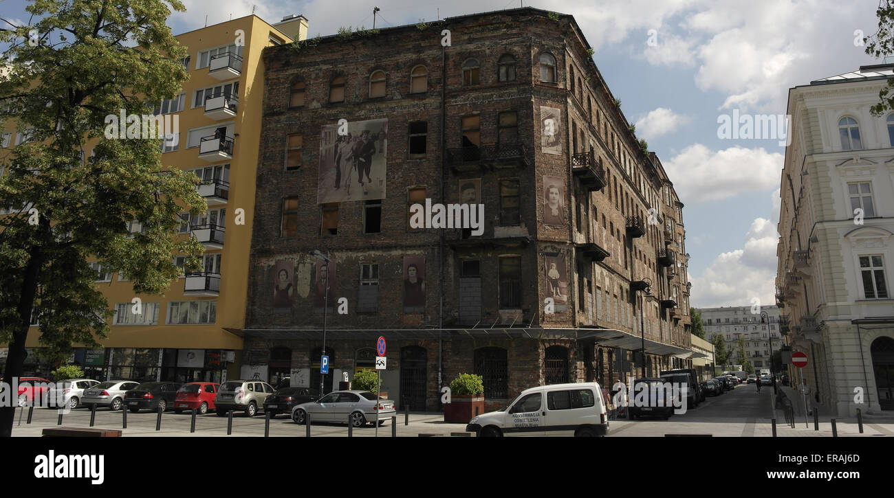 Blue sky white clouds view from Grzybowski Square to pre-war 14 Prozna ...