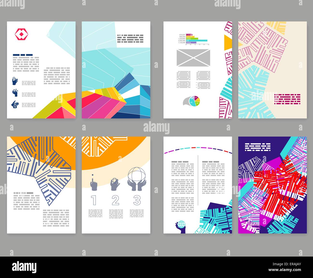 Flyer, leaflet, booklet layout set. Editable design template. A4 2-fold brochure with abstract ...