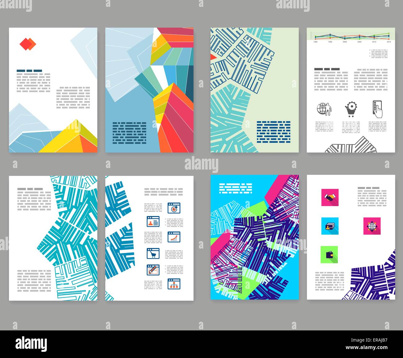 Flyer, leaflet, booklet layout set. Editable design template. A4 2-fold brochure with abstract ...