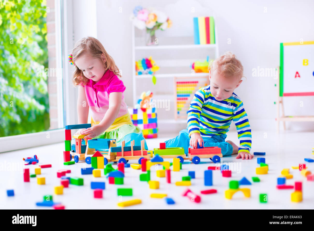 Kids group build school tower hi-res stock photography and images - Alamy
