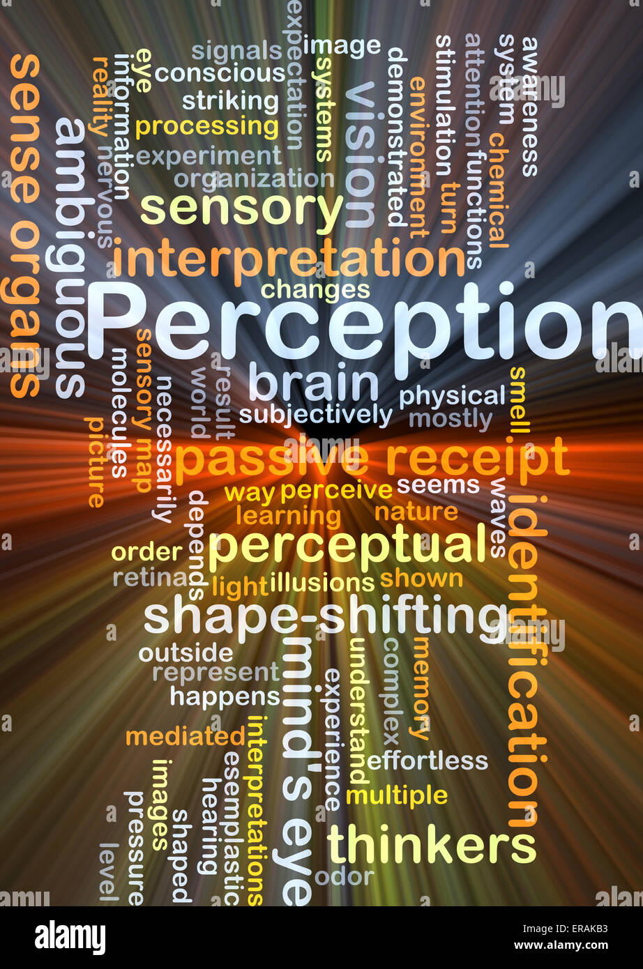 Background concept wordcloud illustration of perception glowing light ...
