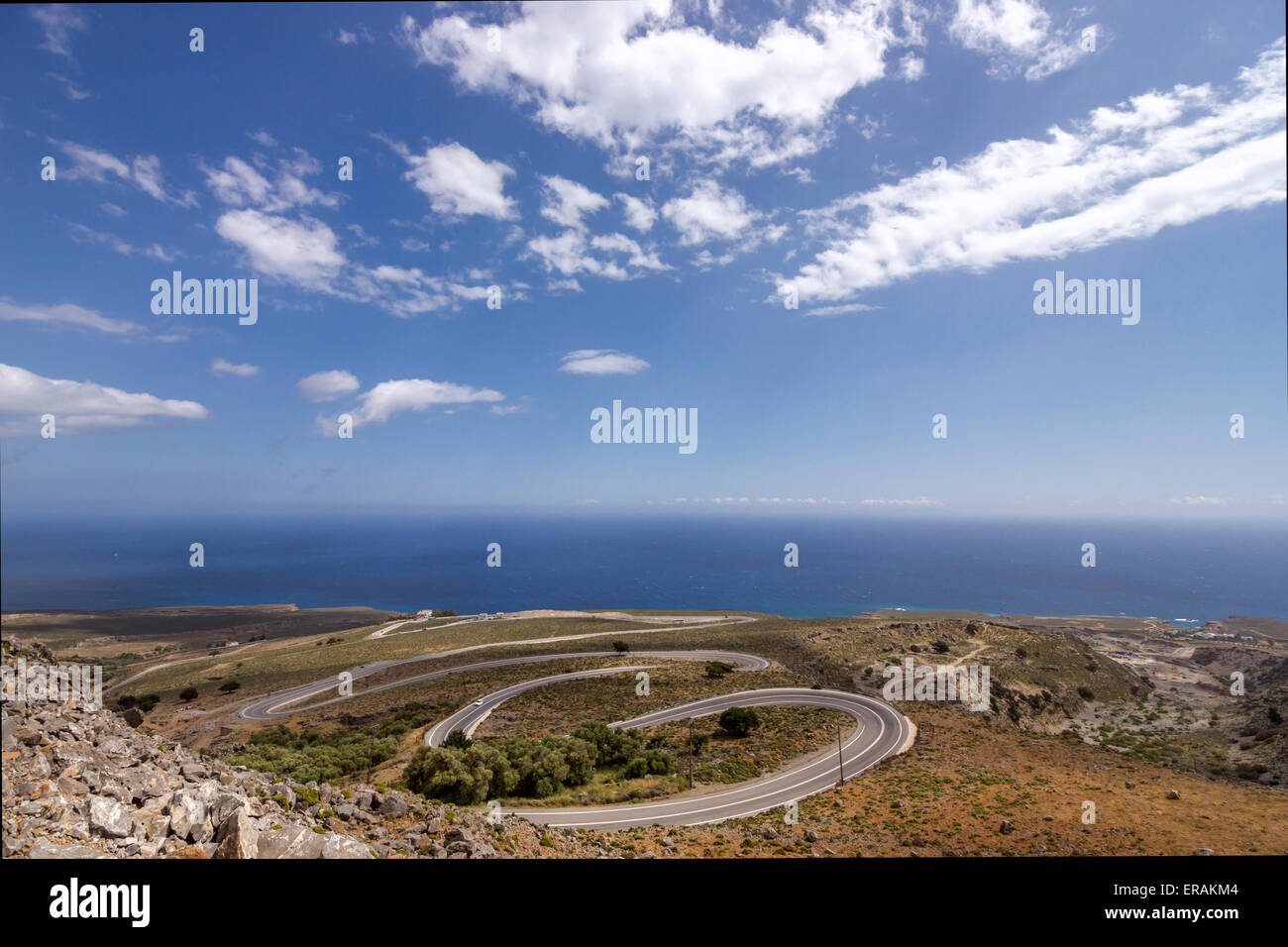 Full of curves, the road to the wild region of Sfakia, in southern ...