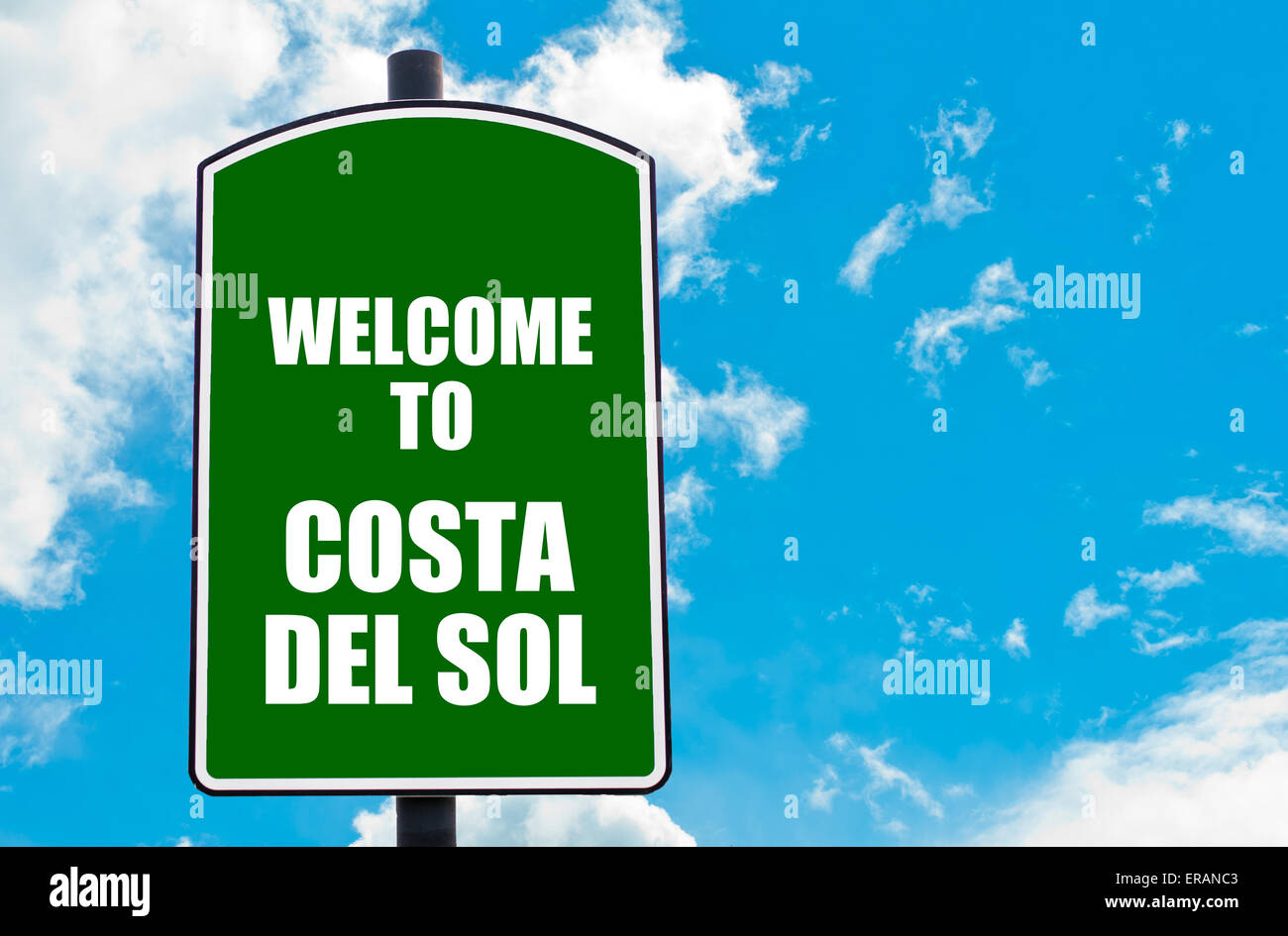 Green road sign with greeting message WELCOME TO COSTA DEL SOL isolated ...