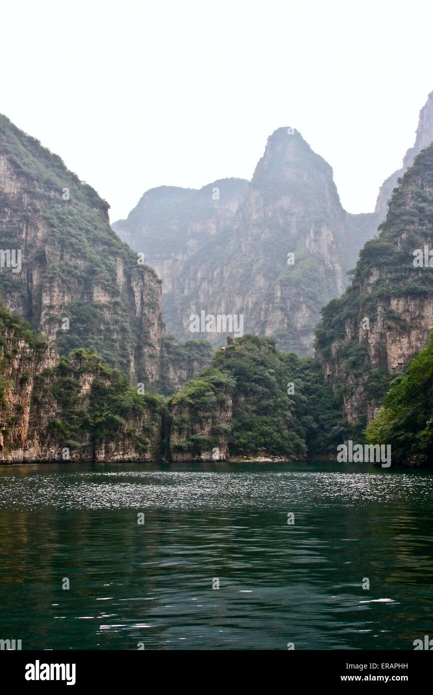 Steep high cliffs and the river at the bottom of the gorge Stock Photo ...