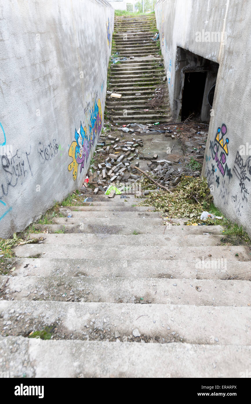 Abandoned underpass under a main street in a Sofia's neighbourhood ...