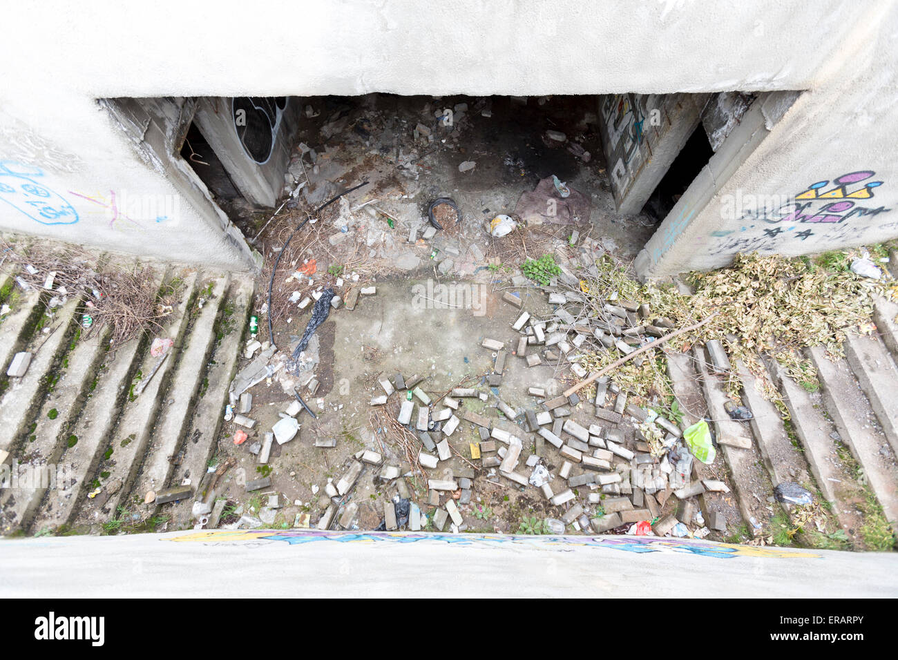 Abandoned underpass under a main street in a Sofia's neighbourhood ...