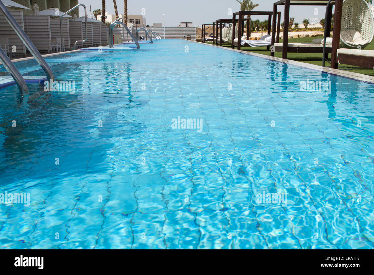 Hotel swimming pool with night lighting fittings under water Stock ...