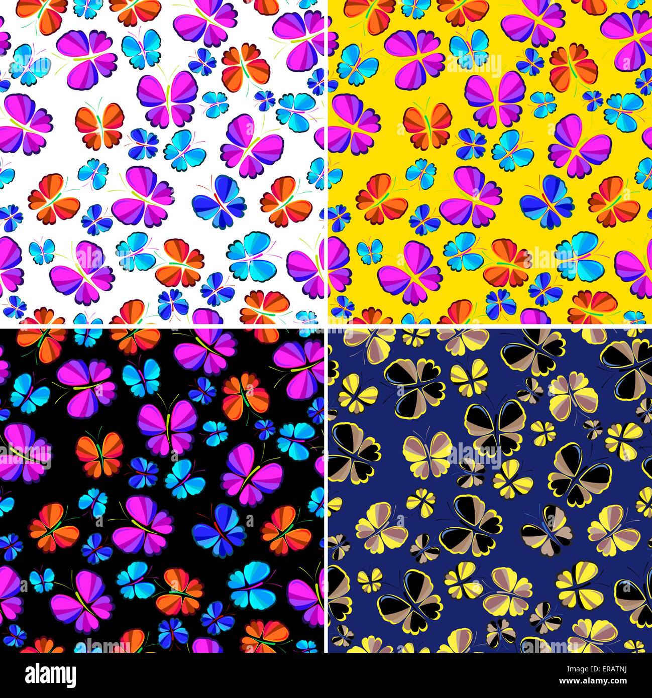 bright butterflies in a set of seamless patterns Stock Vector Image ...