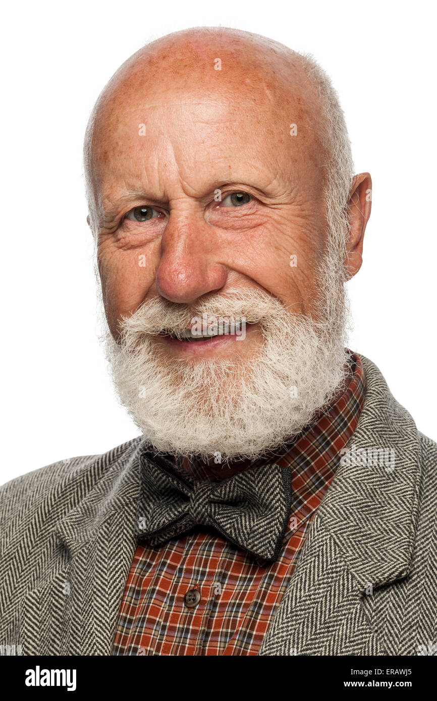 Old man with a big beard and a smile on white background Stock Photo ...