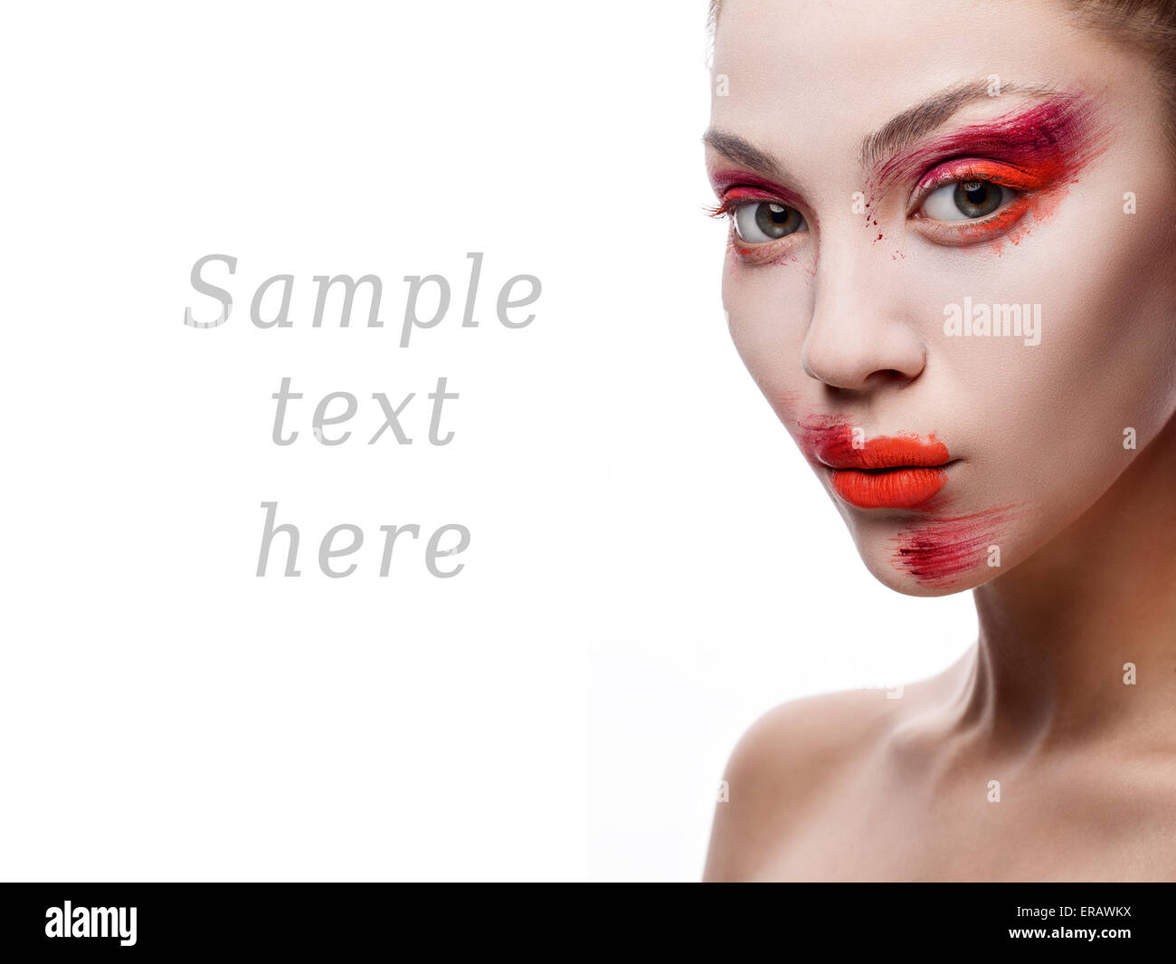 Make-up & cosmetics. Closeup portrait of beautiful woman model face with skin foundation on ...