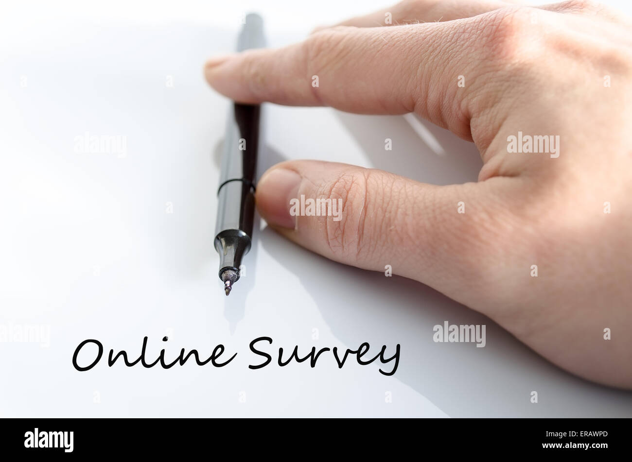 Pen in the hand isolated over white background Online Survey concept ...