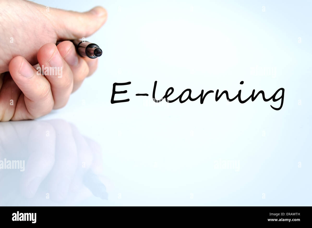 Pen in the hand isolated over white background e-learning Stock Photo ...