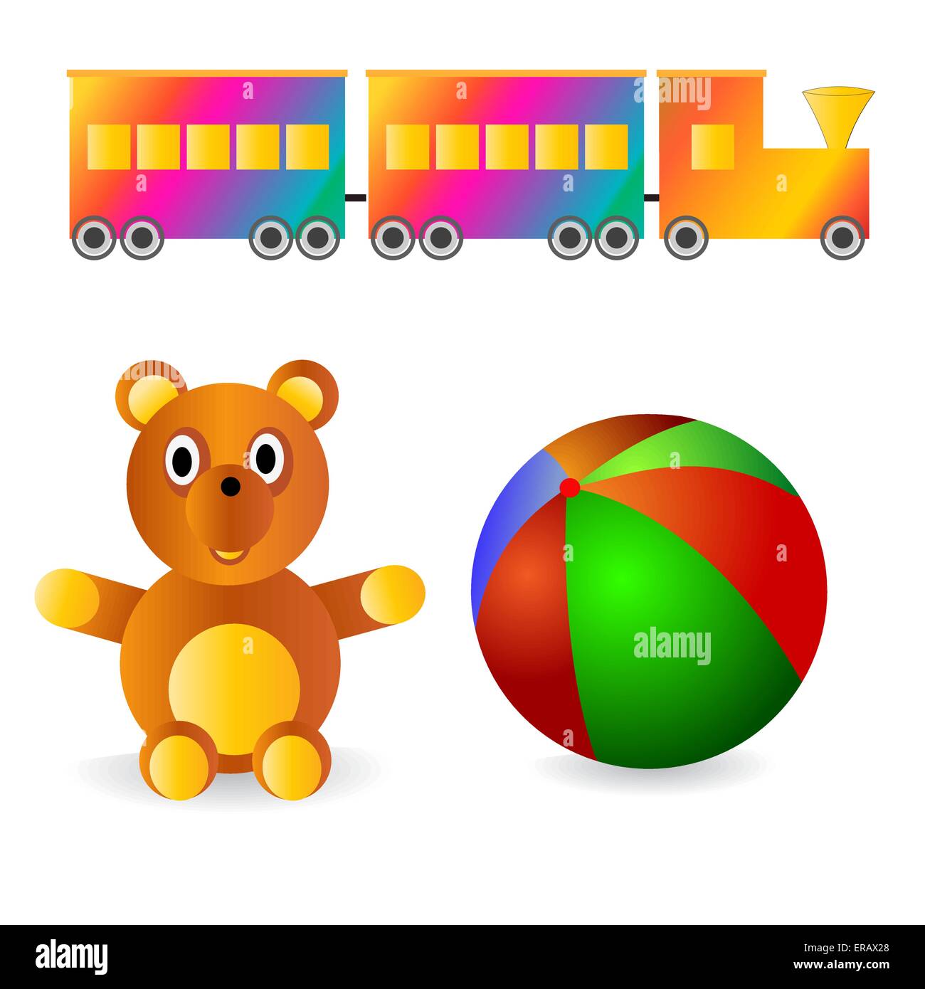 Children's toys-ball, bear and locomotive Stock Vector Image & Art - Alamy