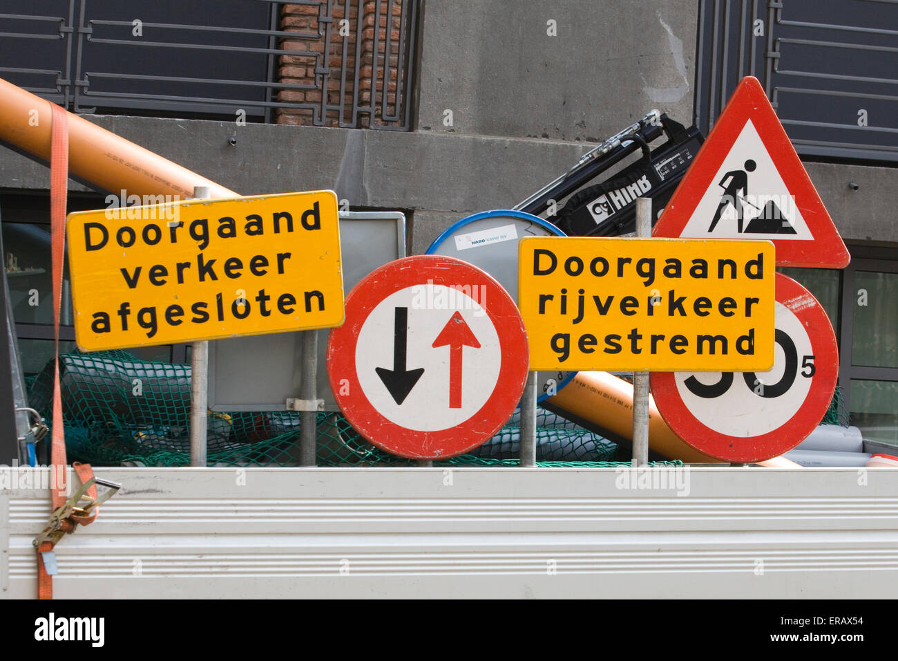 Dutch road signs on a flat bed truck Stock Photo - Alamy