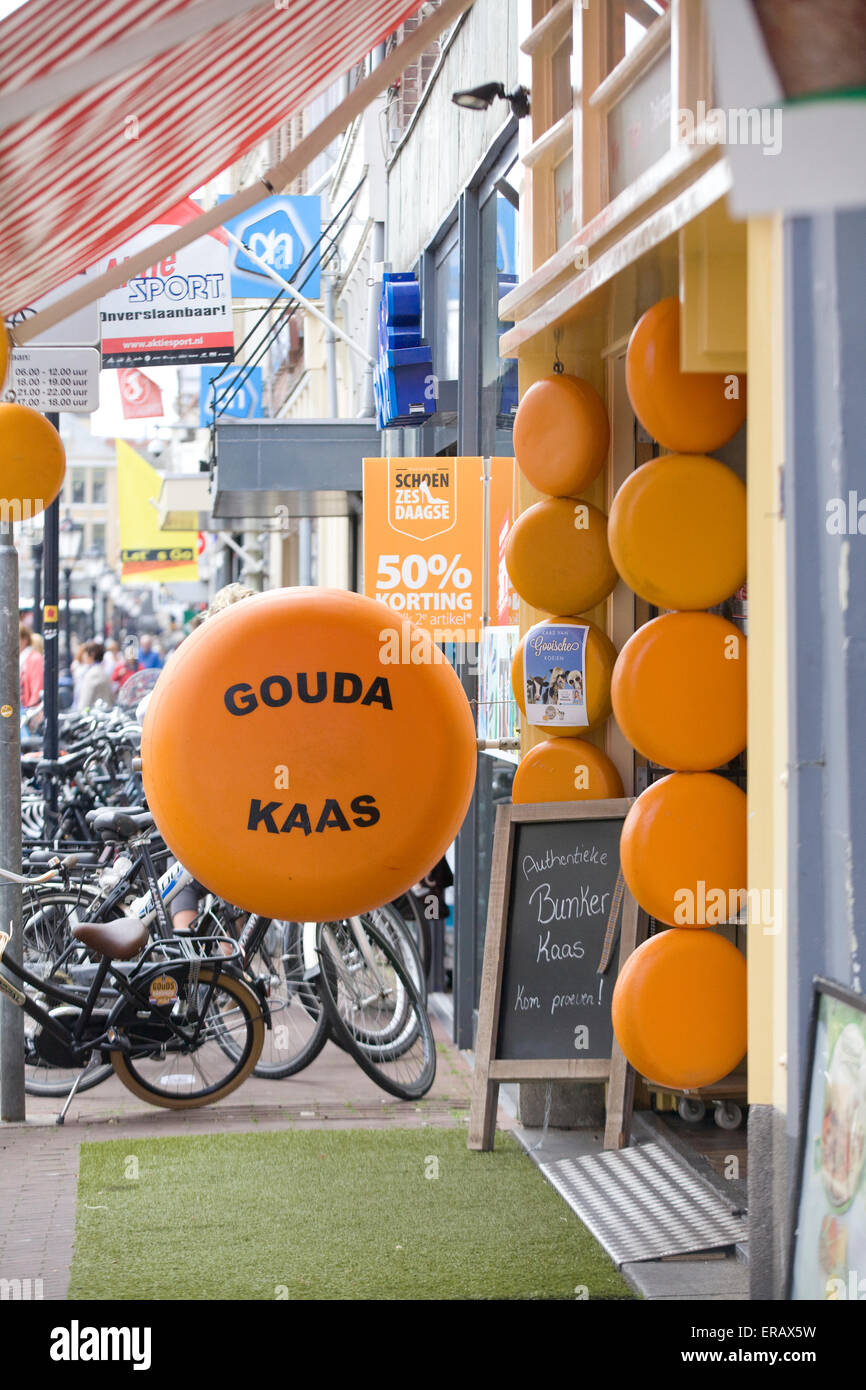 Round Cheese and post cards in the village of Gouda in Holland Stock ...