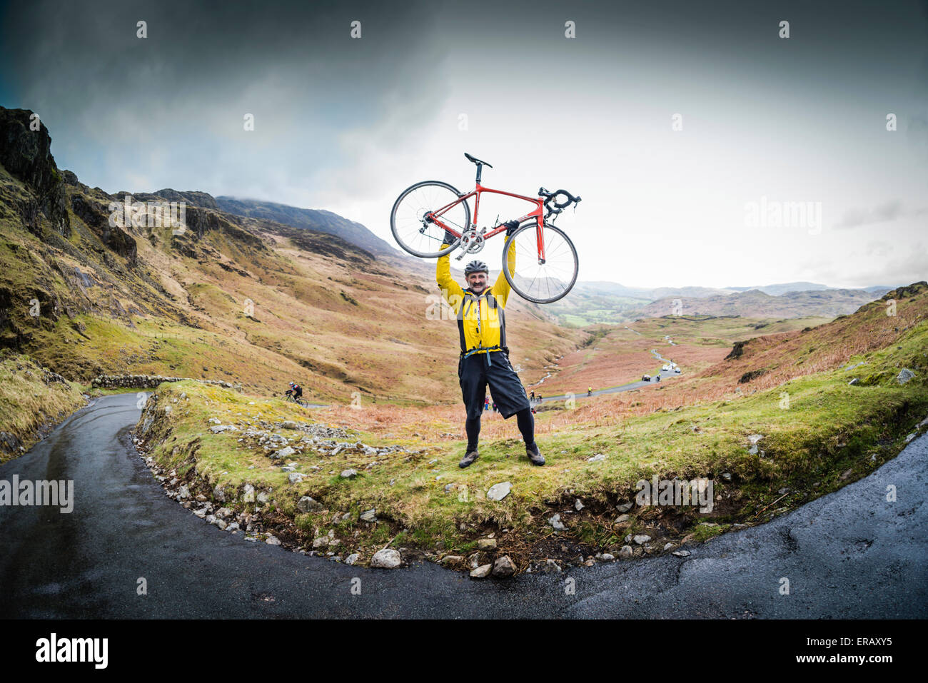 Cyclist taking part in the Fred Whitton Challenge 2015, riding ...