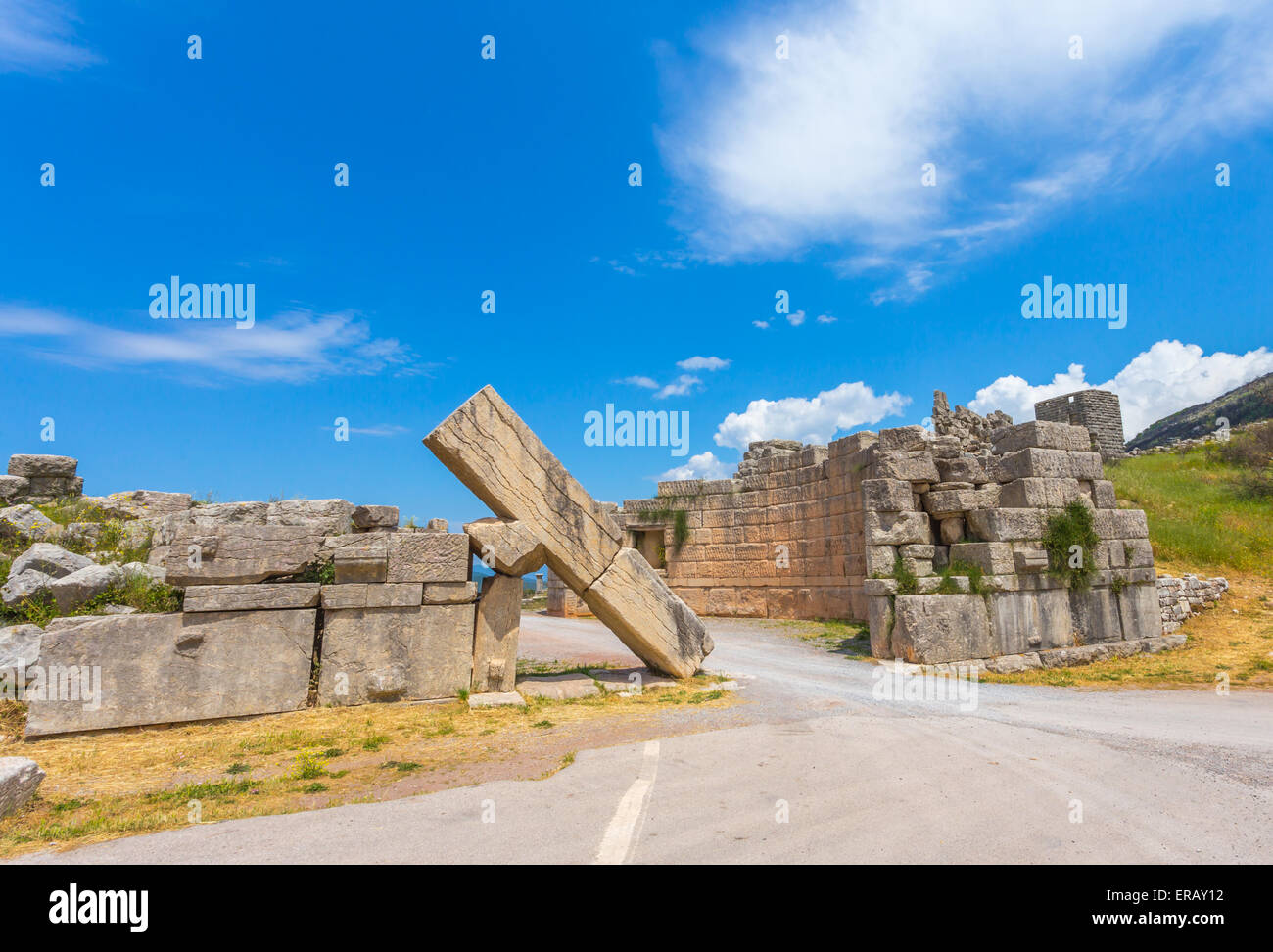 ruins of Arcadian gete in Ancient Messina, Peloponnes, Greece Stock ...