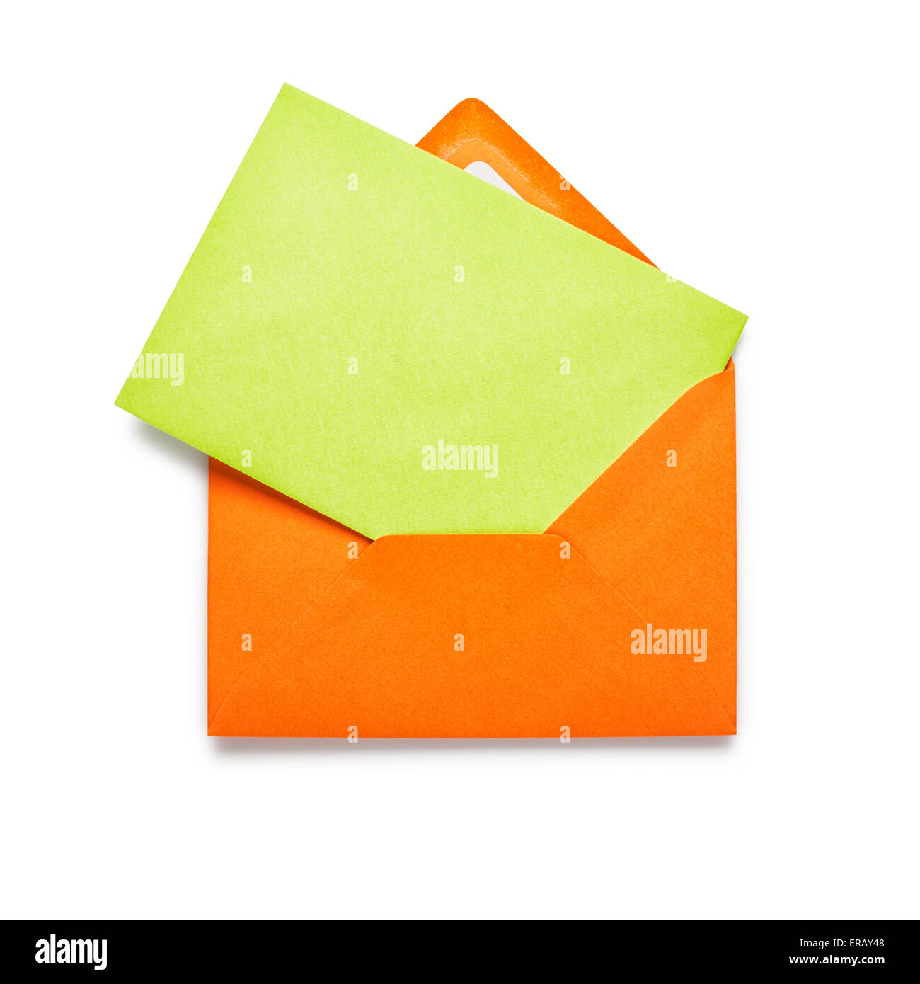 Orange envelope with green card isolated on white background. Object ...