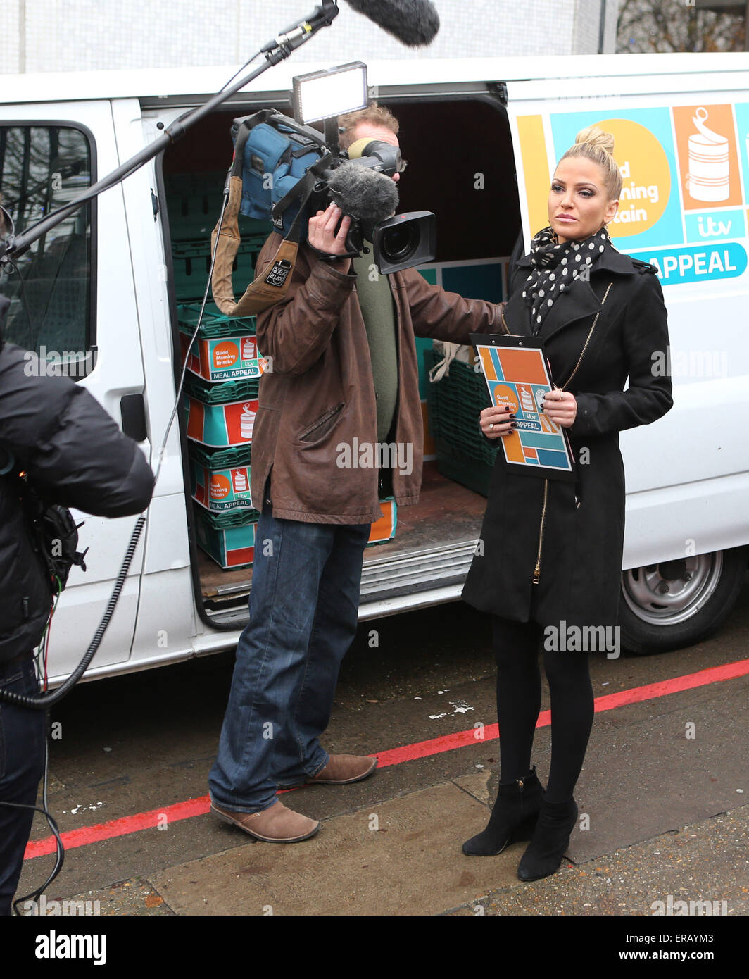 Sarah Harding filming for Good Morning Britain's Meal Appeal outside ...