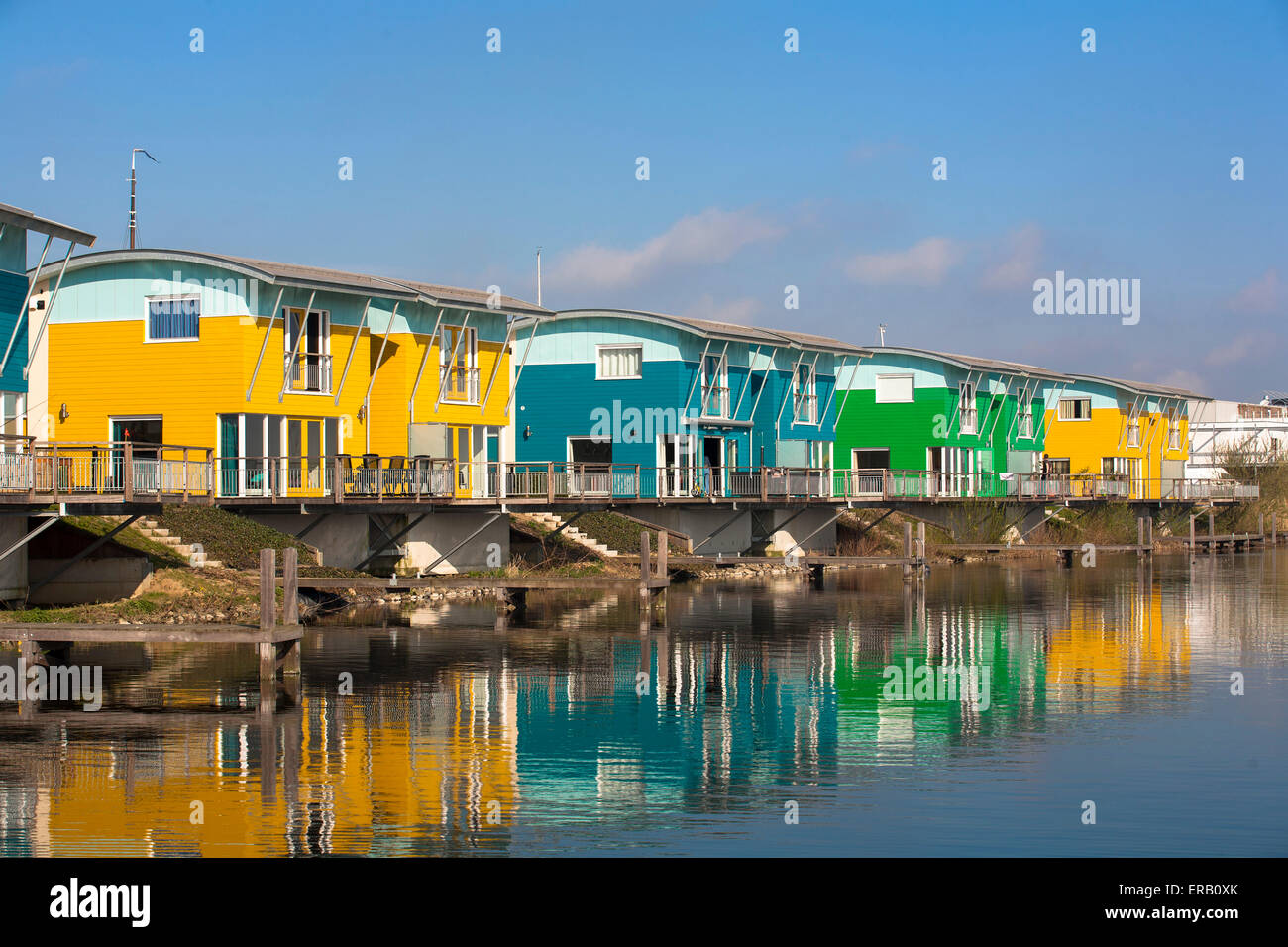 Netherlands, Maasbommel, flood protected amphibian homes at the river ...