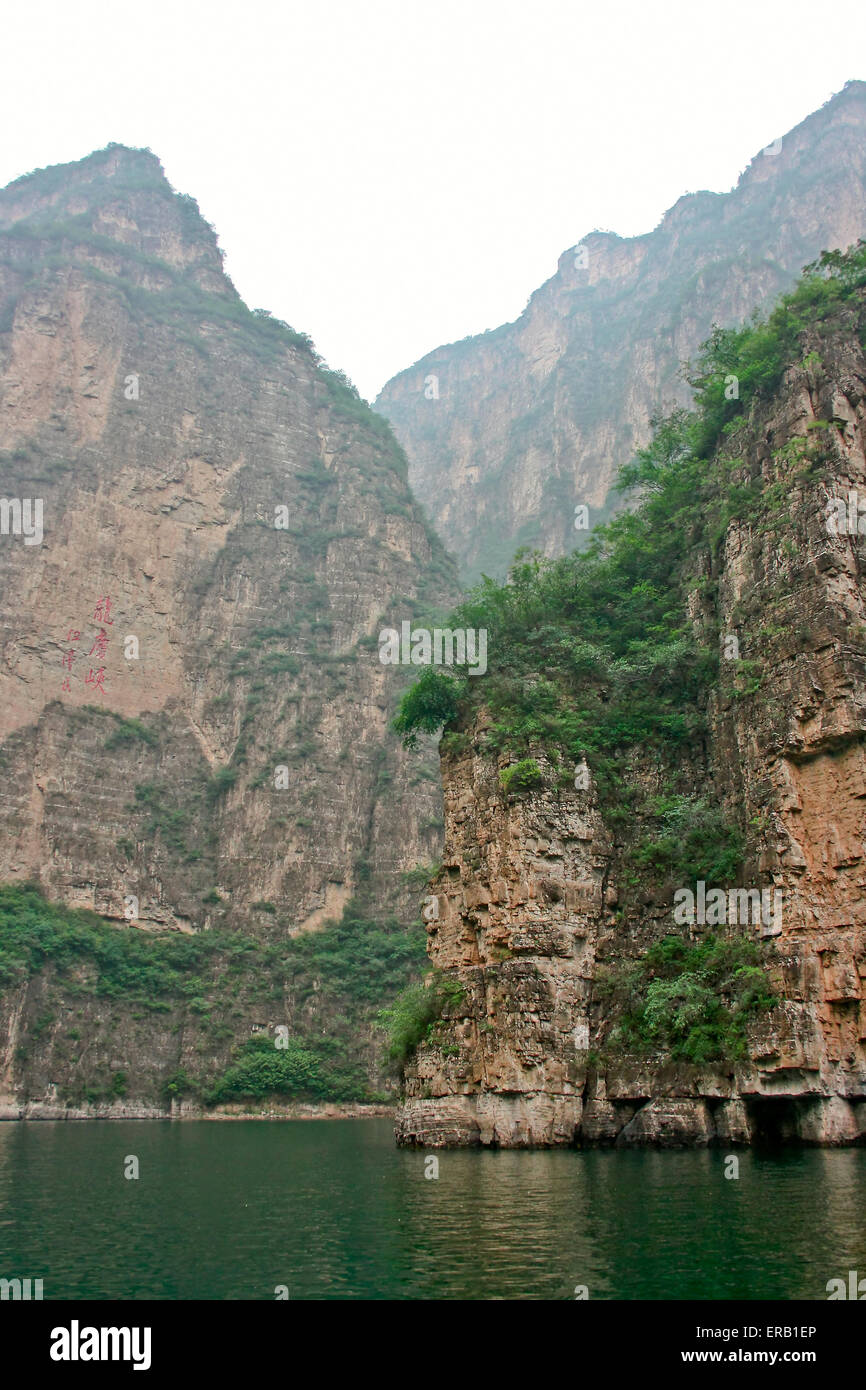 Steep high cliffs and the river at the bottom of the gorge Stock Photo ...