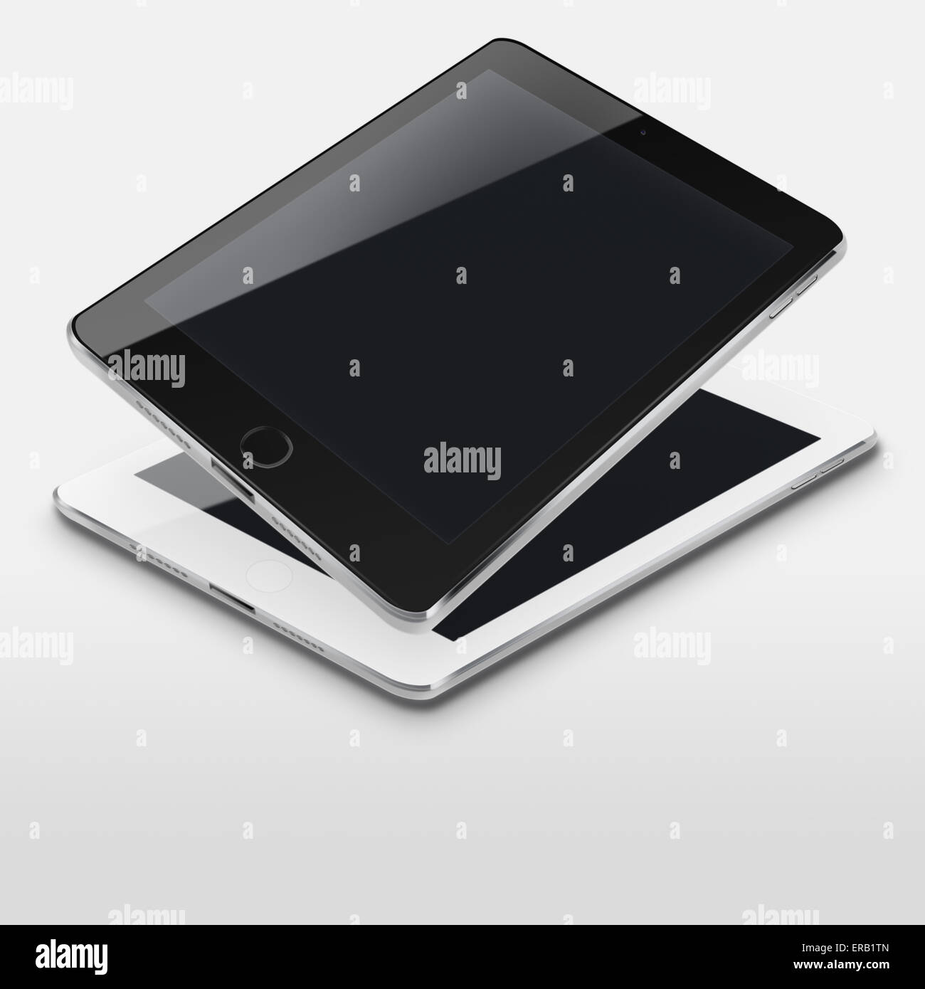 Tablet computers with black screens on gray background. Highly detailed ...