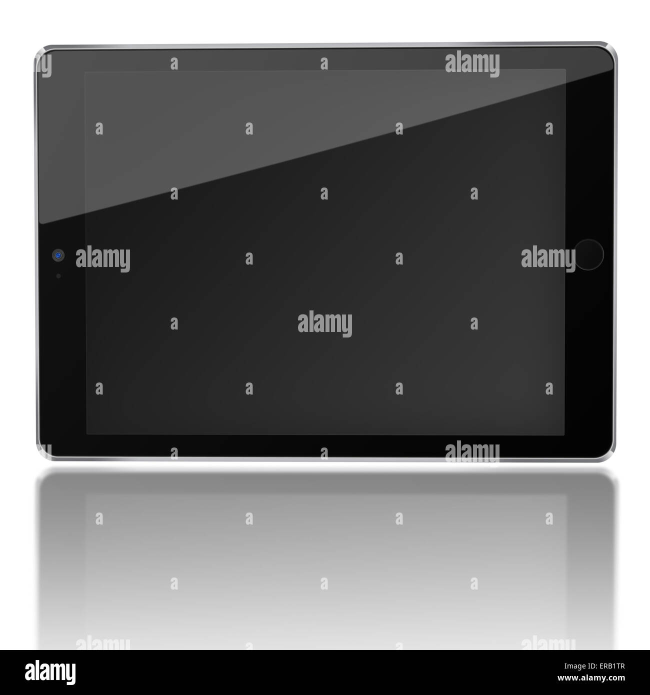 Tablet computer with black screen and reflection isolated on white ...