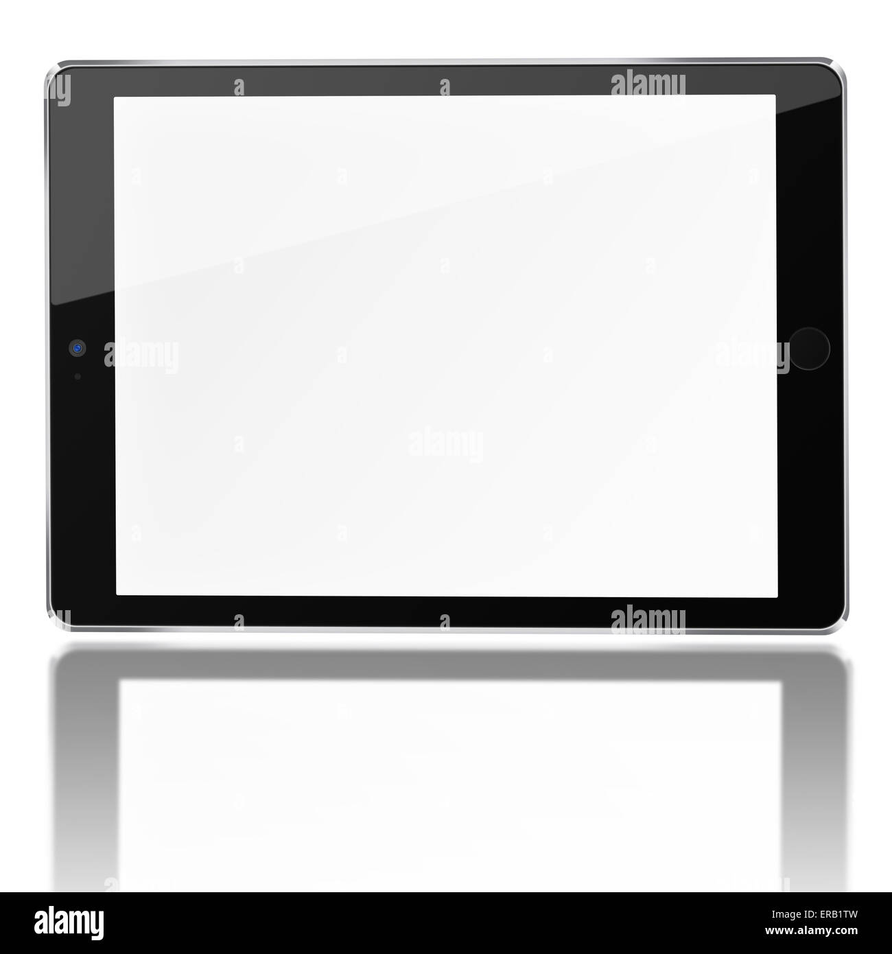 Tablet computer with blank screen and reflection isolated on white ...