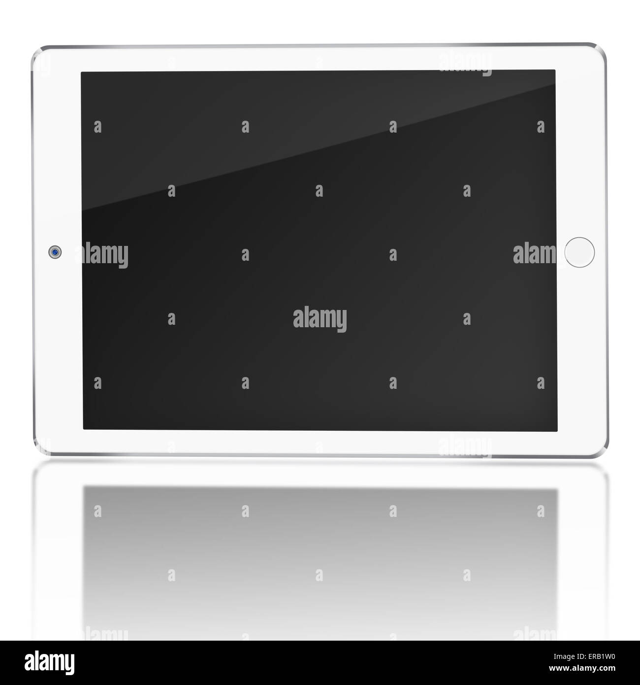 Tablet computer with black screen and reflection isolated on white ...