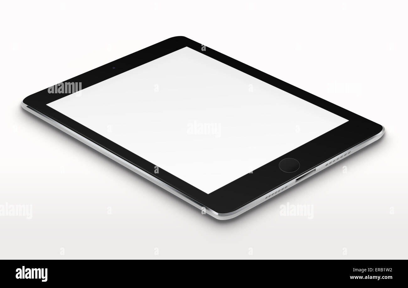 Realistic tablet computer with blank screen on gray background. Highly ...
