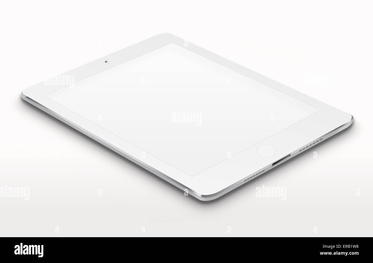 Realistic tablet computer with blank screen on gray background. Highly ...