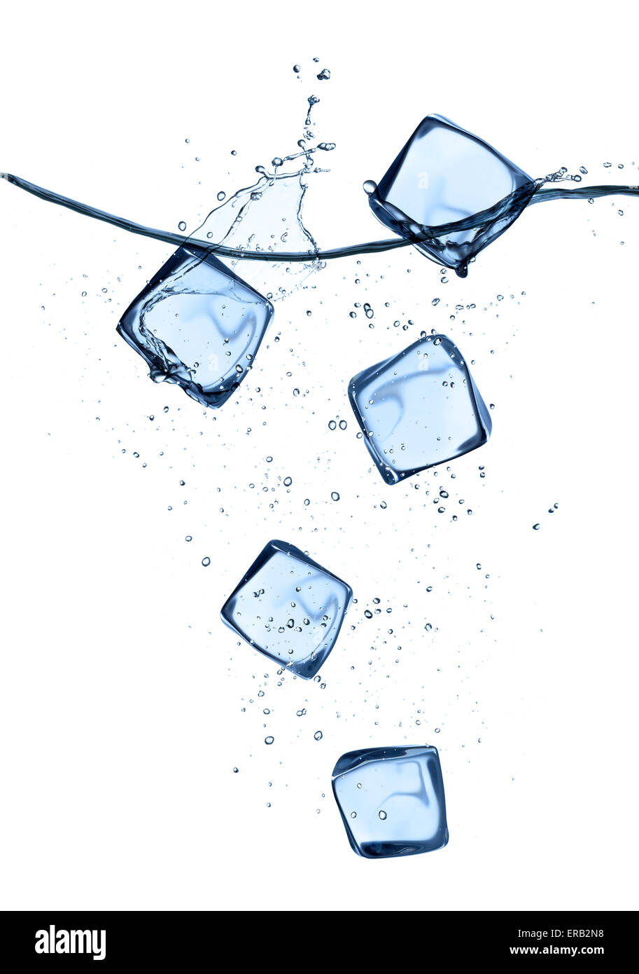 Ice cubes in water splash, isolated on white backgroud Stock Photo - Alamy
