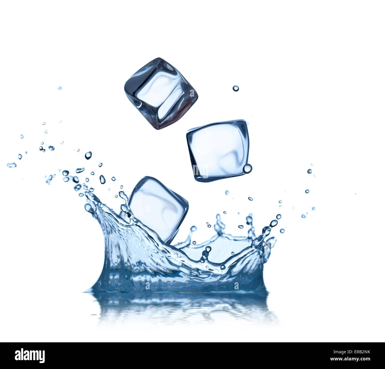Falling ice cubes in water splashes isolated on white background Stock ...