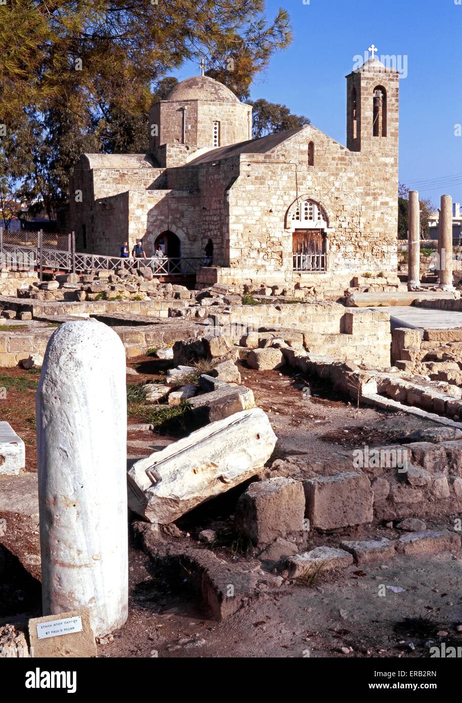 St Pauls Pillar in the Church of Chrysopolitissa, Paphos, Cyprus Stock ...