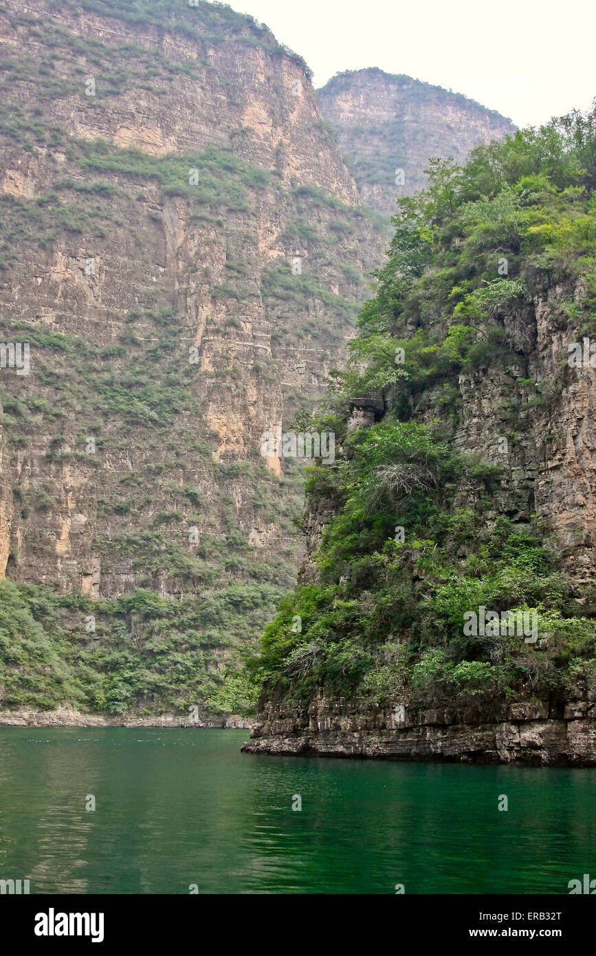 Steep high cliffs and the river at the bottom of the gorge Stock Photo ...