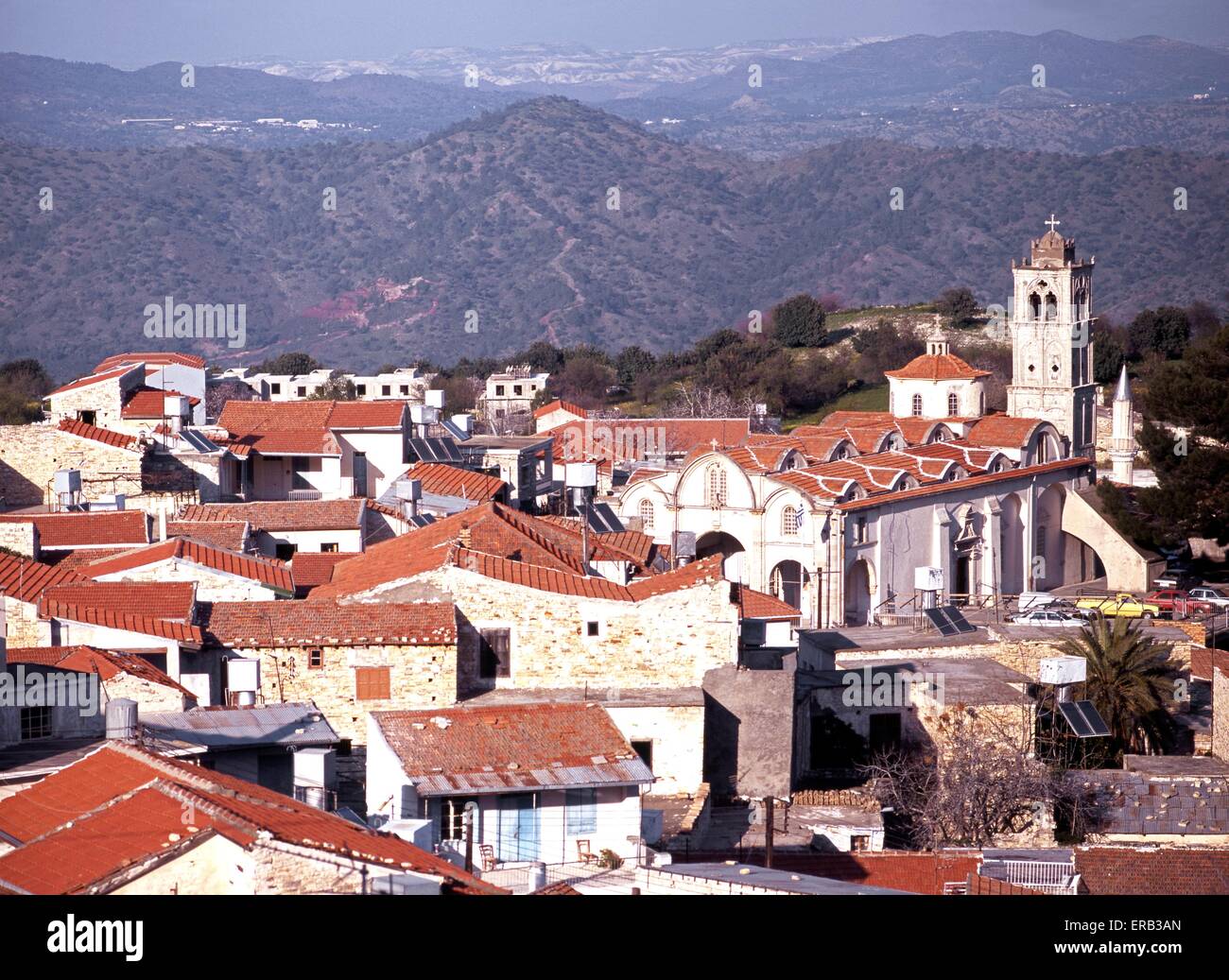 Elevated view of the town and the Holy Cross Church, Pano Lefkara ...