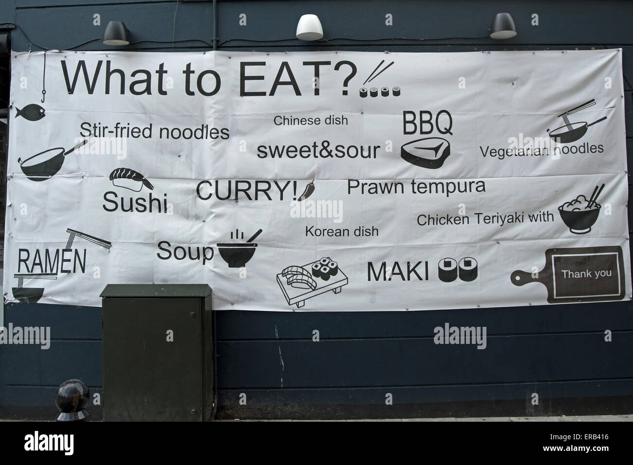 what to eat poster on an exterior wall of an asian restaurant in ...