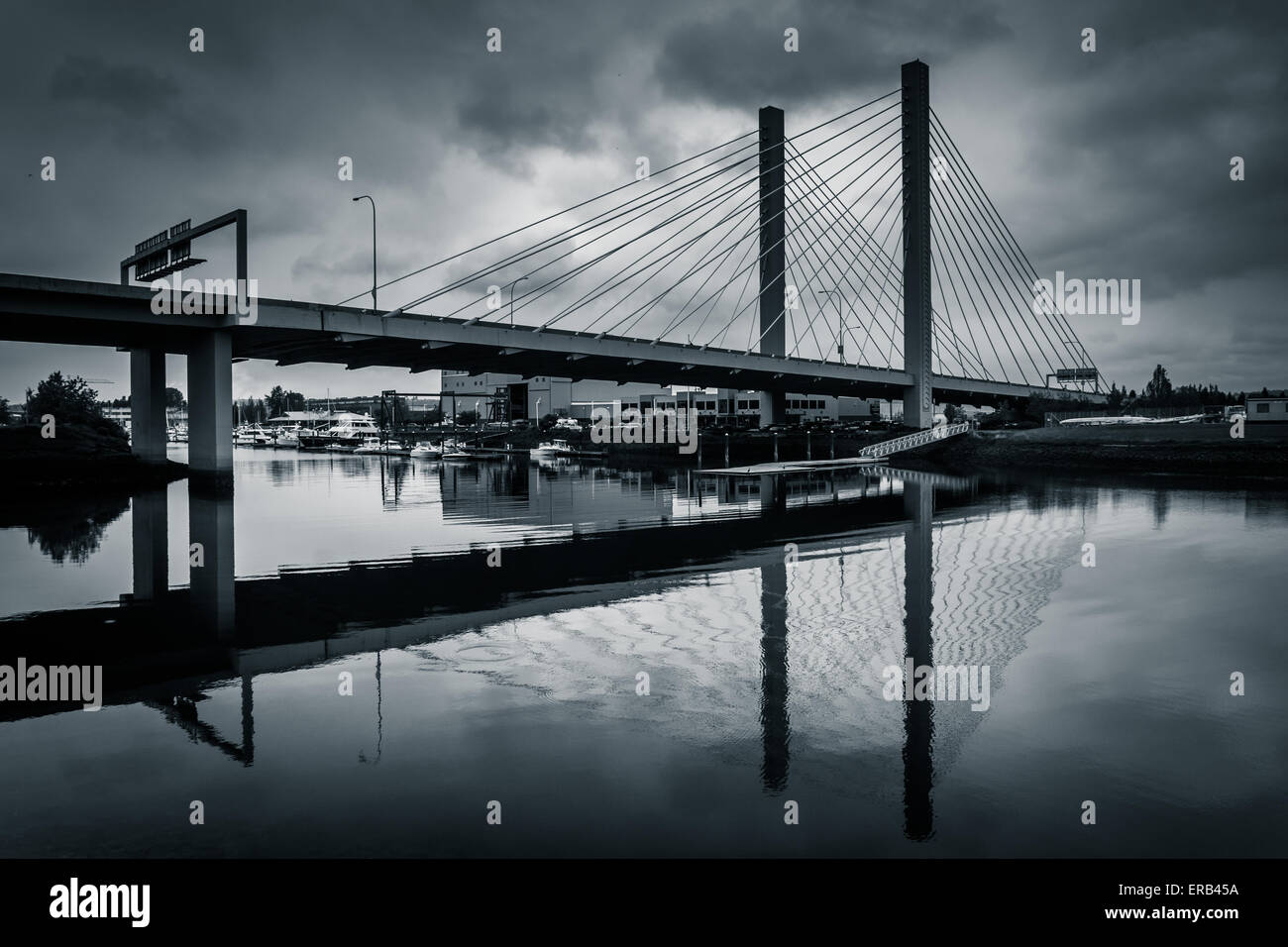 Cable-stayed bridge over the Thea Foss Waterway, in Tacoma, Washington ...