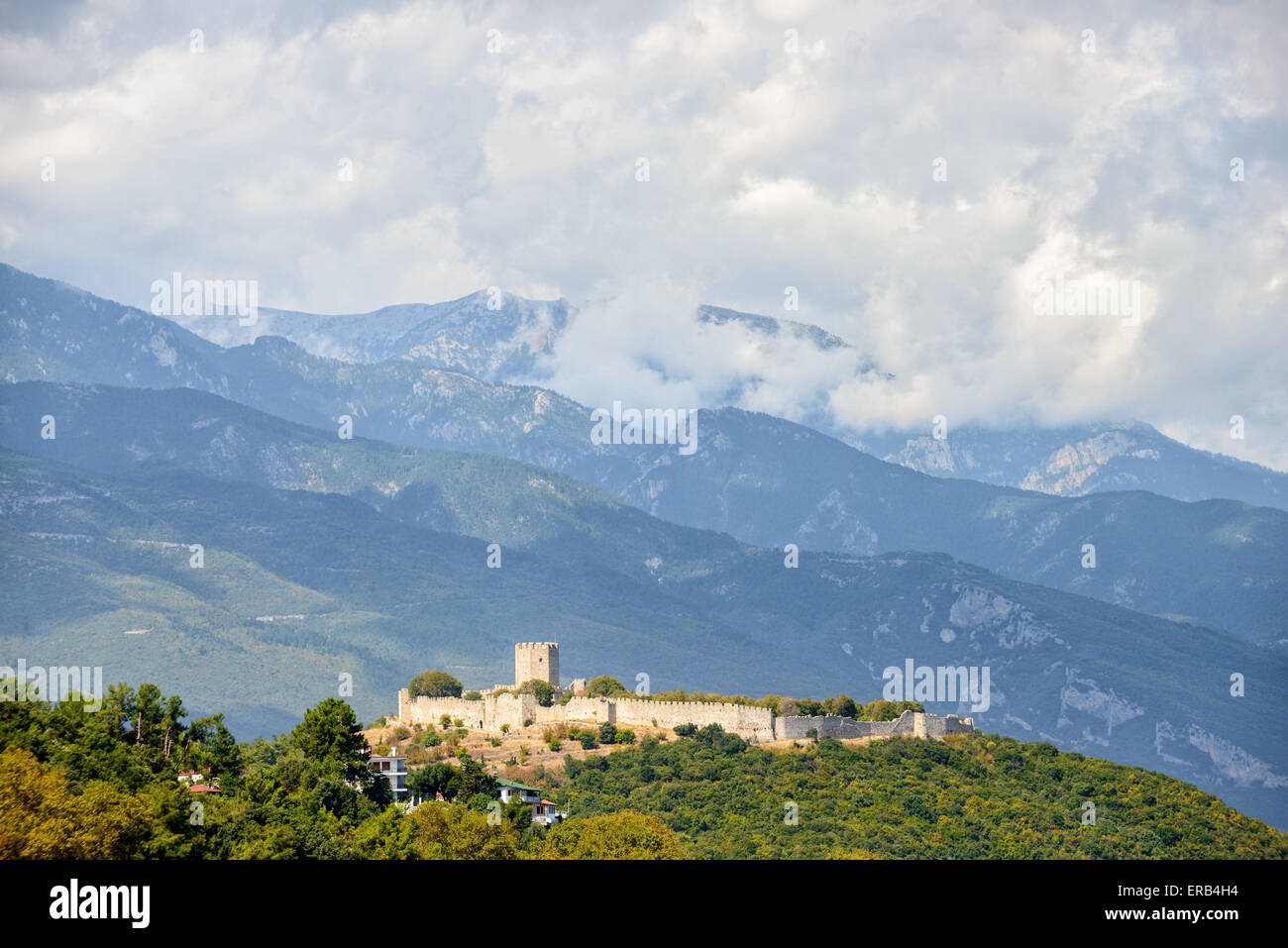 Medieval fortress near small town Platamonas in Greece with Olympus ...