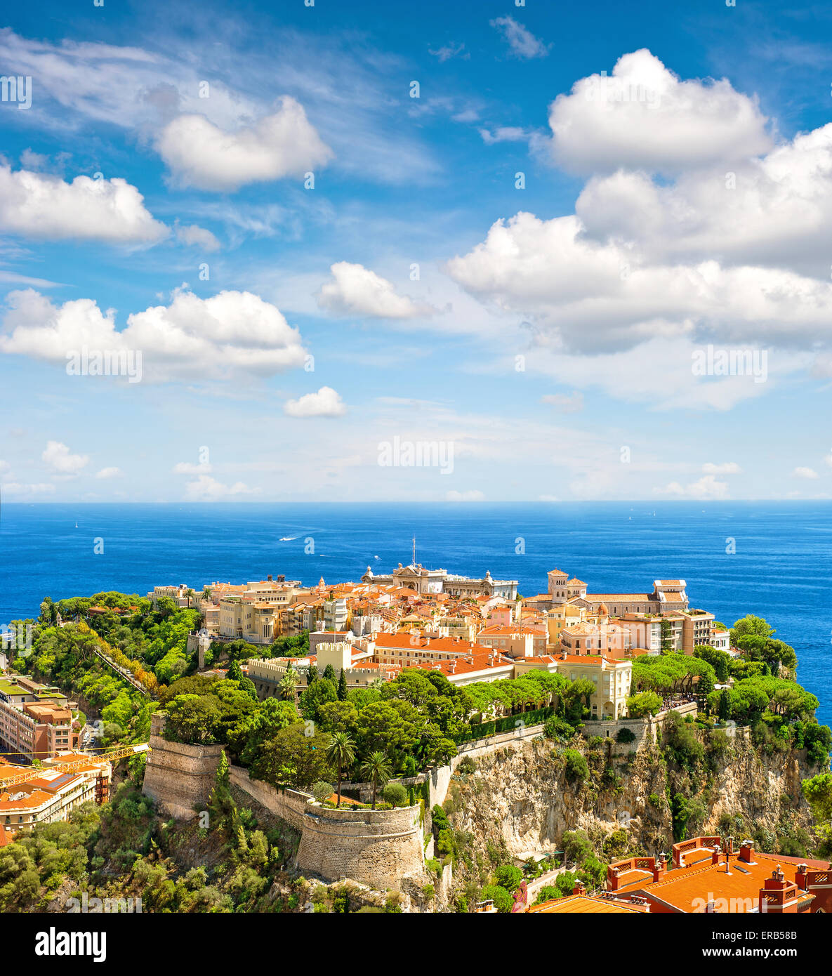 Monaco with Prince's Palace and Oceanographic Museum. Mediterranean Sea ...