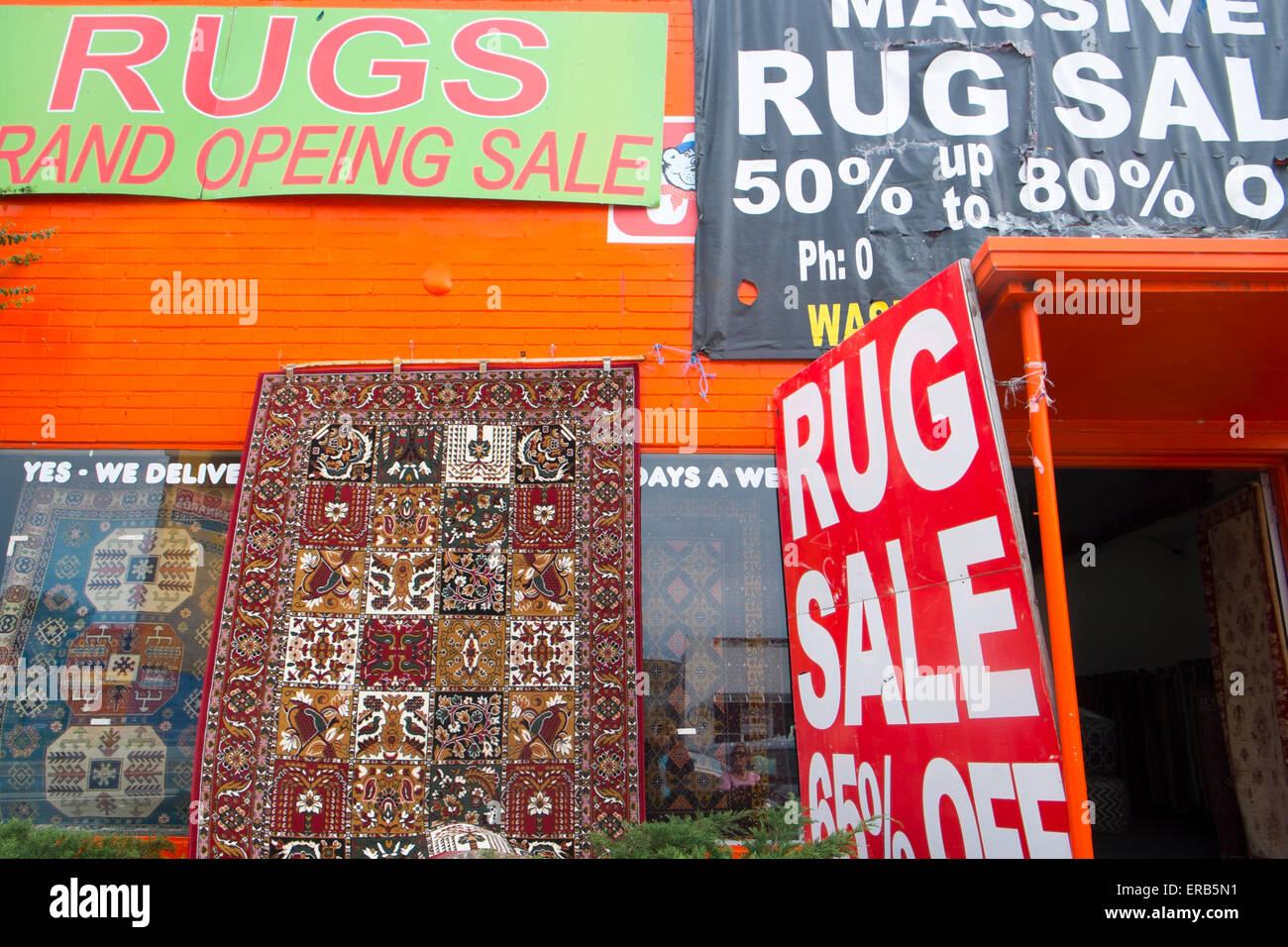 Rugs for sale at a store in Brookvale,Sydney,Australia Stock Photo - Alamy