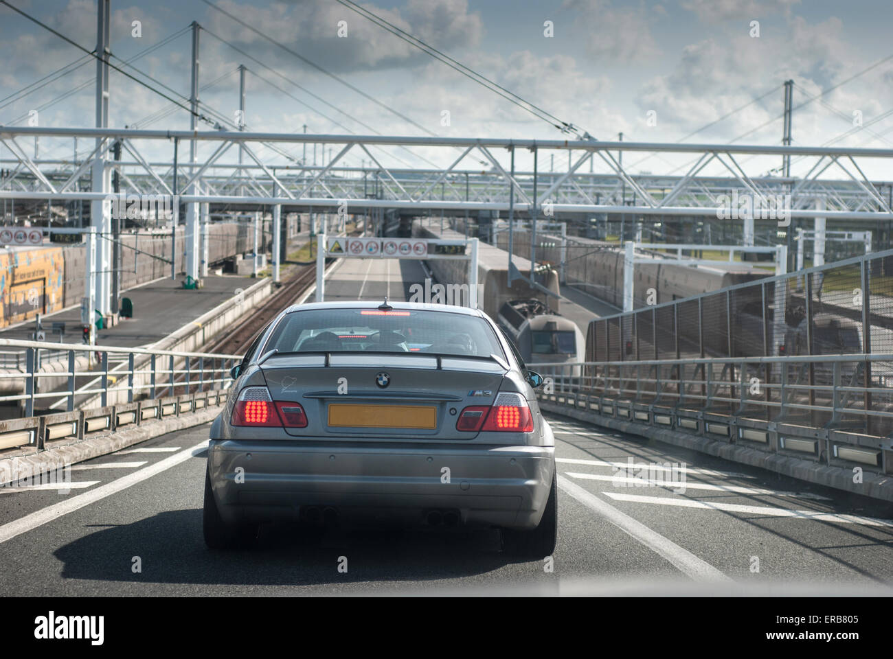 Cars getting ready to board a eurotunnel train at the calais terminal ...