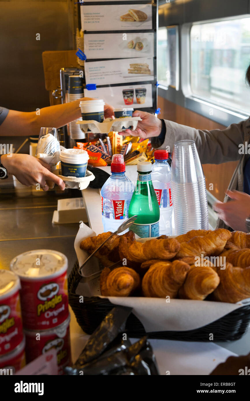 Display of pastries in the buffet carriage on the Eurostar train ...