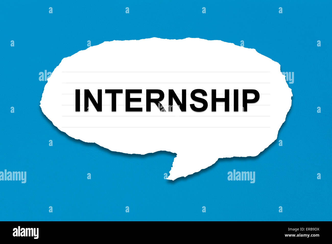 internship with white paper tears on blue texture background Stock ...